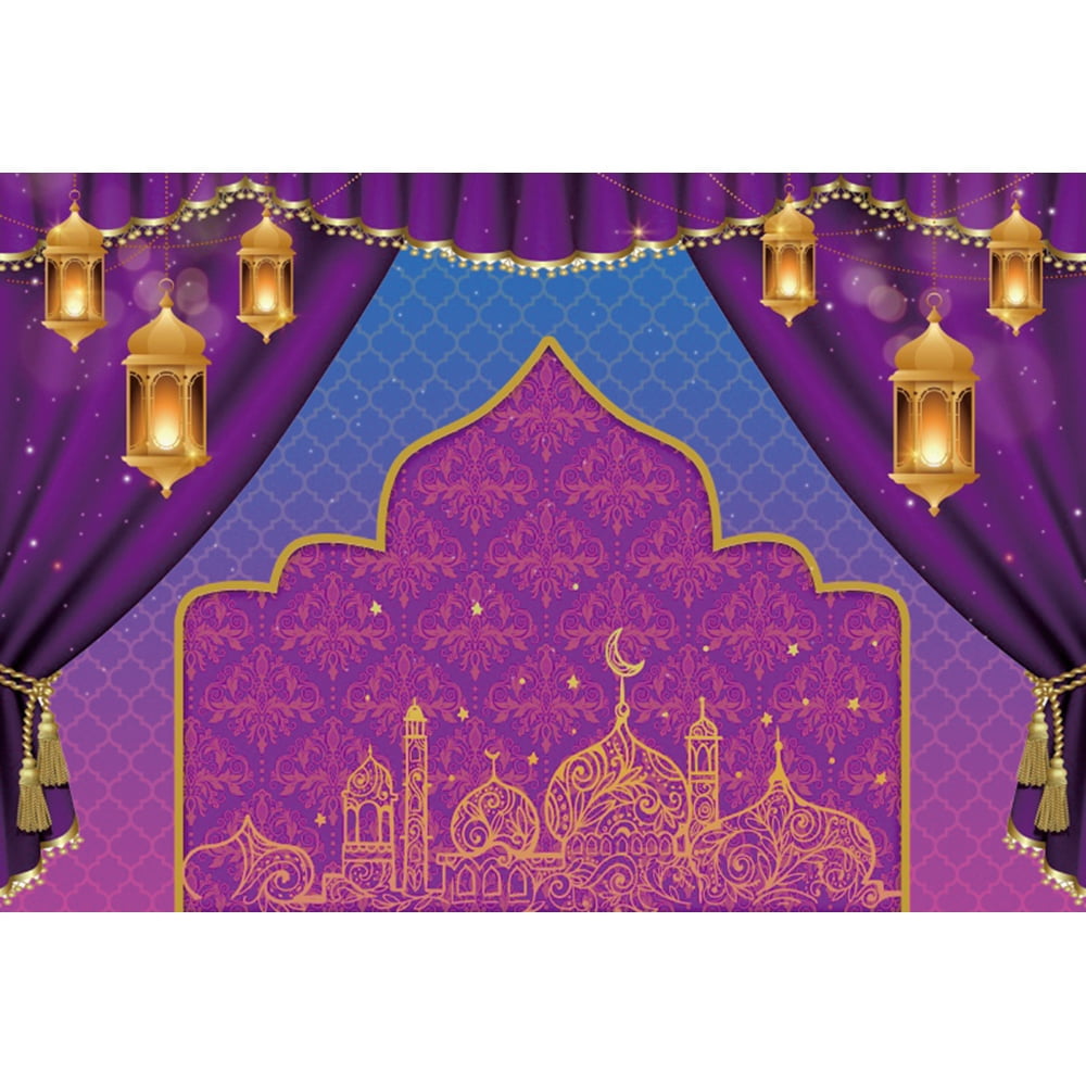 Eid Mubarak Ramadan Kareem Backdrop Muslim Festivals Gold Moon Flower ...