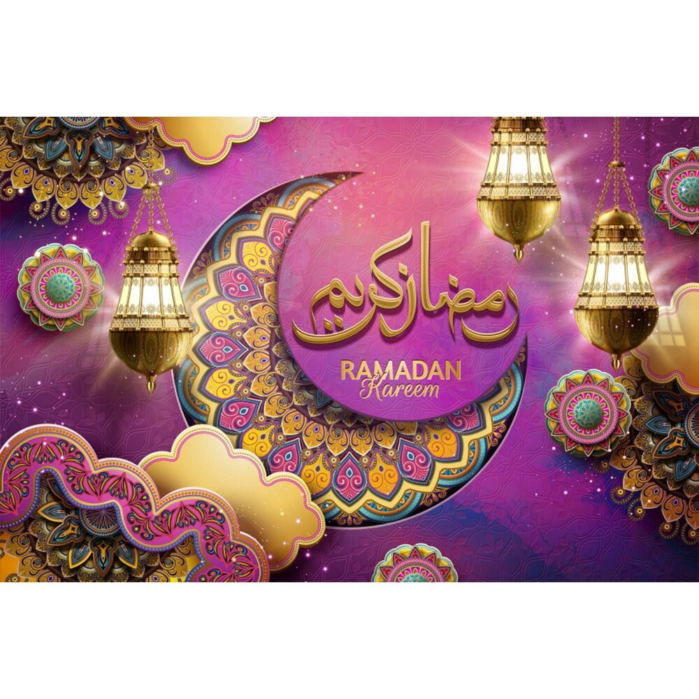 Eid Mubarak Ramadan Kareem Moon Photo Backdrops Lights Crescent Mosque ...