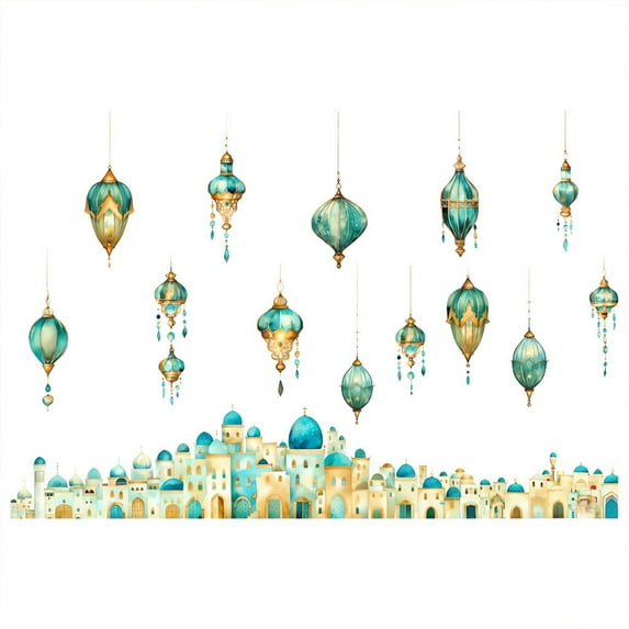 Eid Mubarak Ramadan Wall Decal Peel And Stick With Arabic Lanterns ...