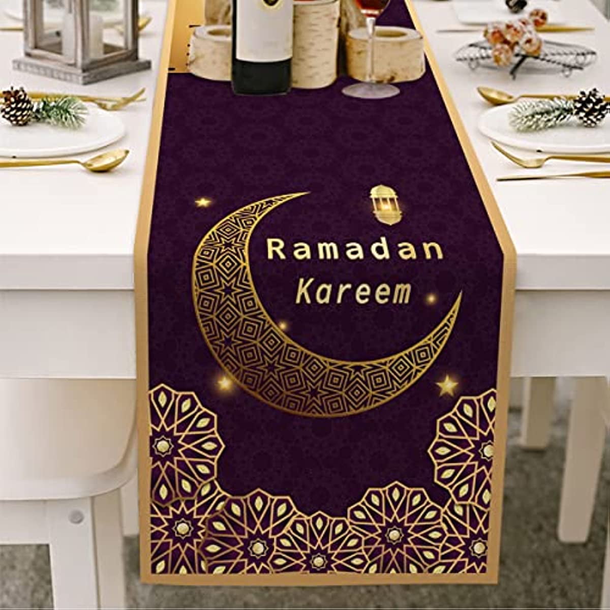 Eid Mubarak Table Runner Islamic Mosque Lattern for Ramadan Home Dining ...