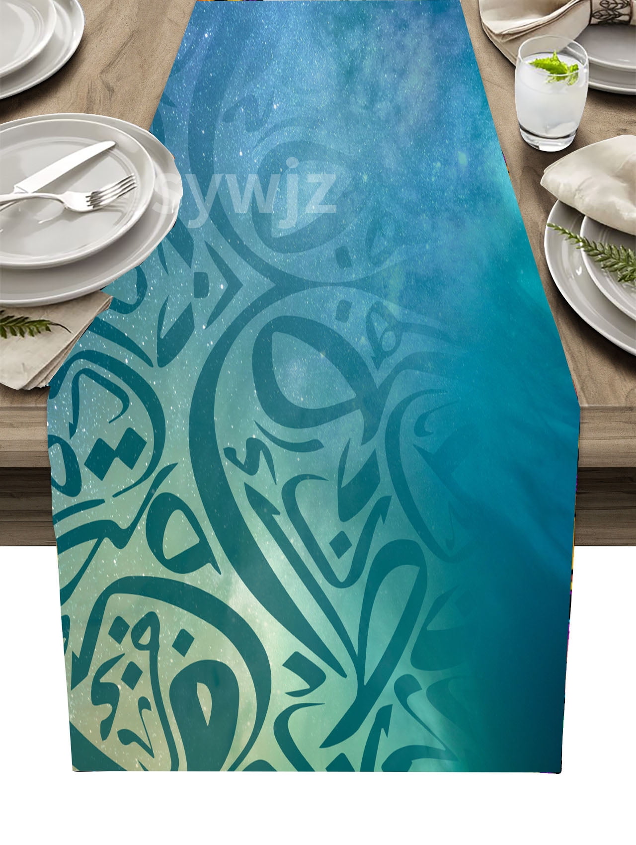 Eid Mubarak Table Runner Ramadan ration Moon and Star Mosque Lantern ...
