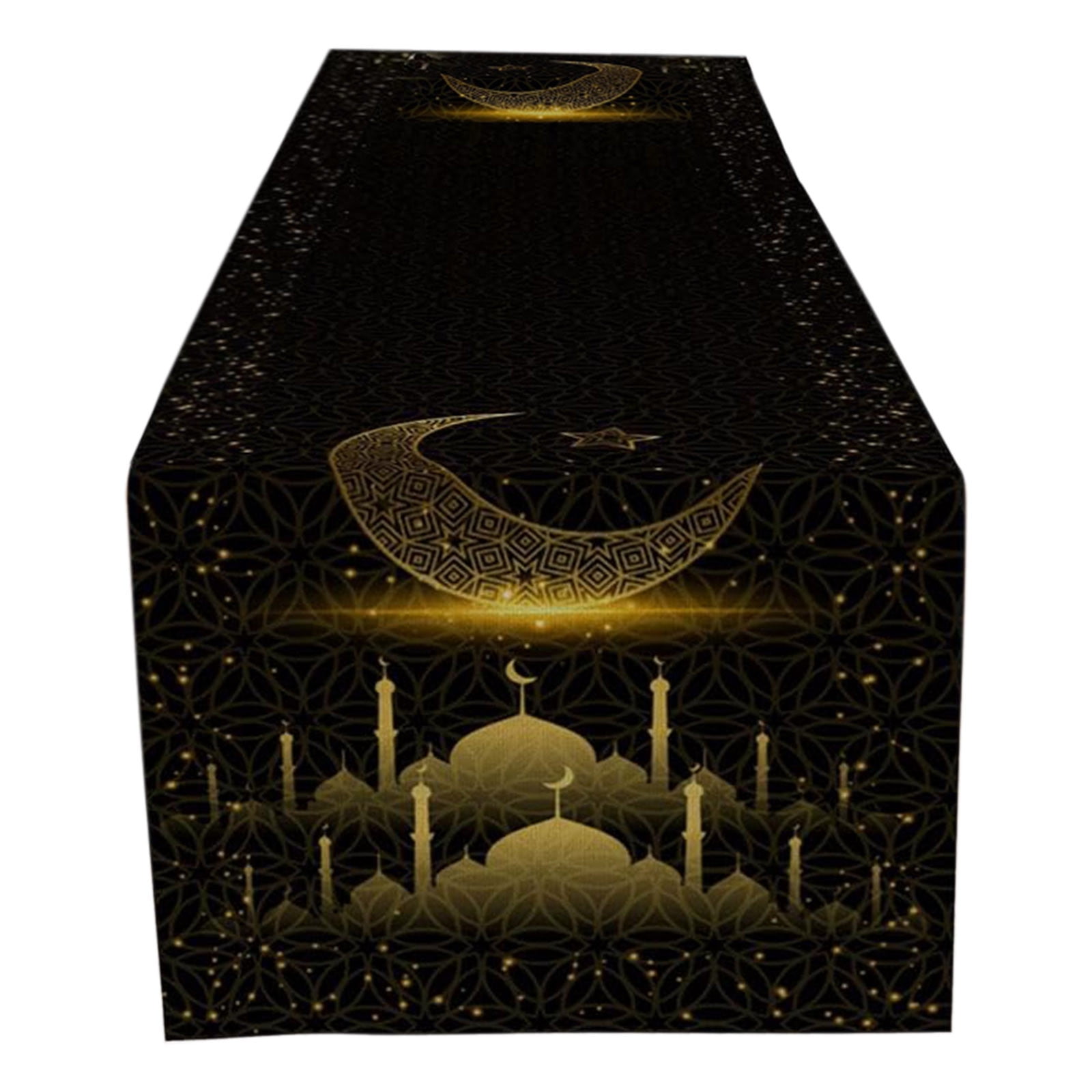 Eid Mubarak Table Runner - White & Gold Ramadan Decorations with Mosque ...