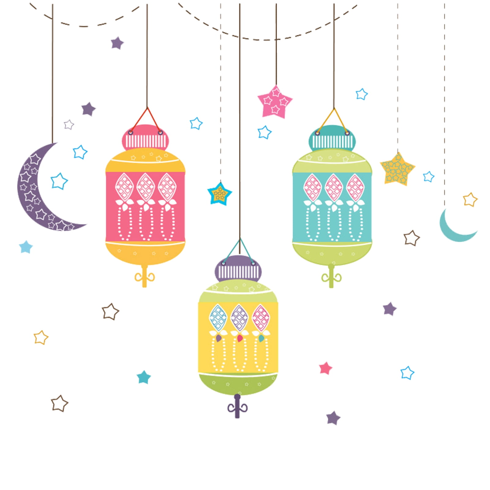 Eid Wall Stickers, Eid Lantern Moon Stars Window Clings, Removable PVC ...