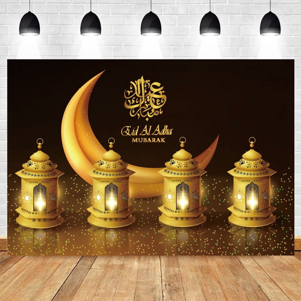 Eid al Adha Backdrop Islamic Mubarak Ramadan Party Mosque Golden Lamps ...