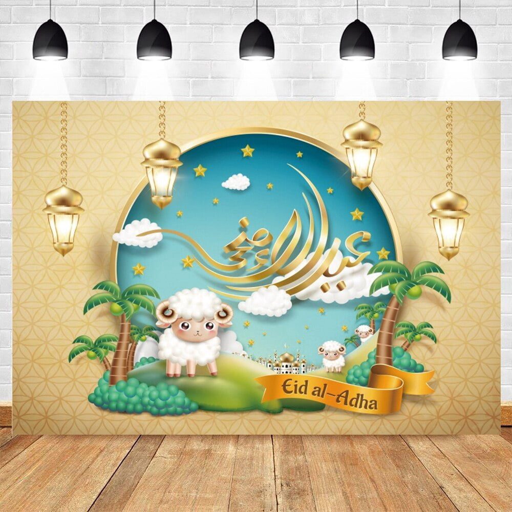 Eid al Adha Backdrop Islamic Mubarak Ramadan Party Mosque Golden Lamps ...