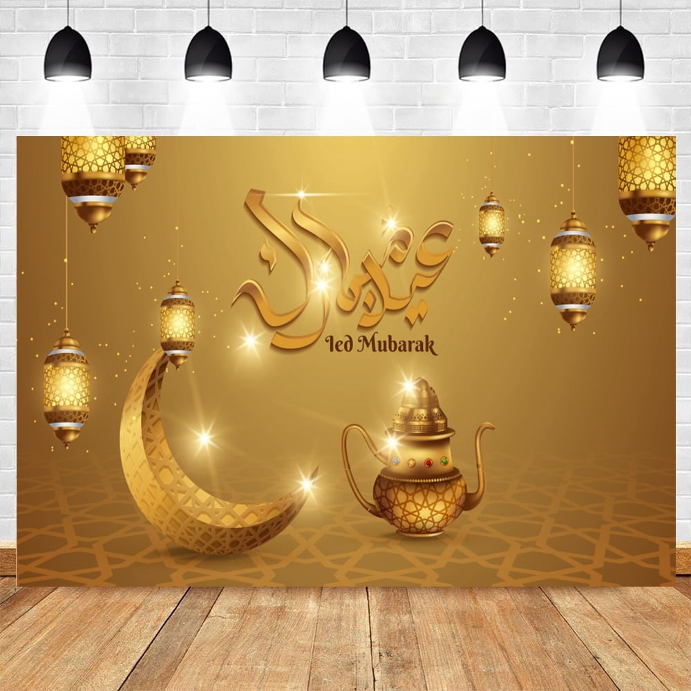 Eid al Adha Backdrop Islamic Mubarak Ramadan Party Mosque Golden Lamps ...