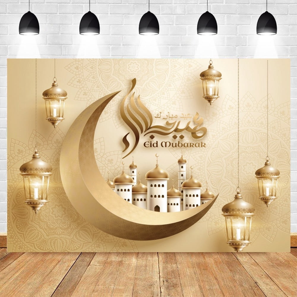 Eid al Adha Backdrop Islamic Mubarak Ramadan Party Mosque Golden Lamps ...