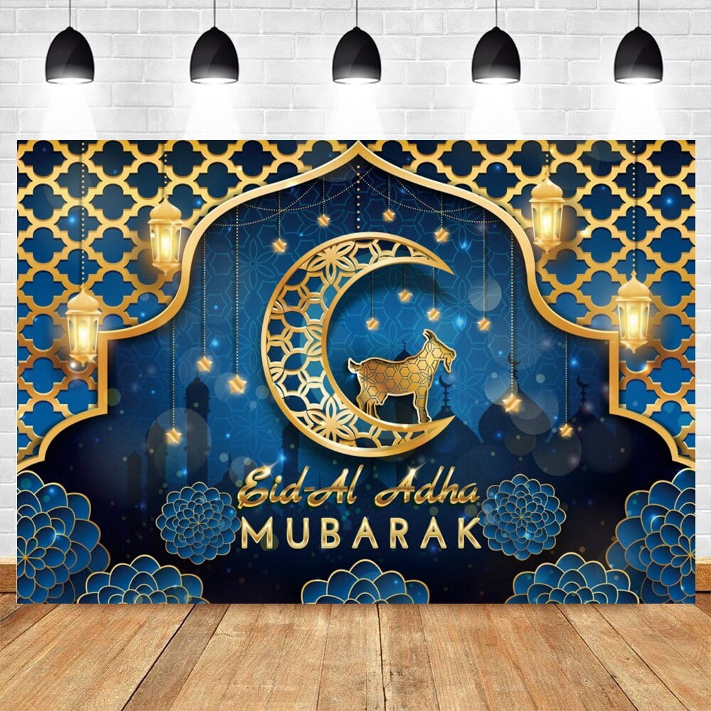 Eid al Adha Backdrop Islamic Mubarak Ramadan Party Mosque Golden Lamps ...