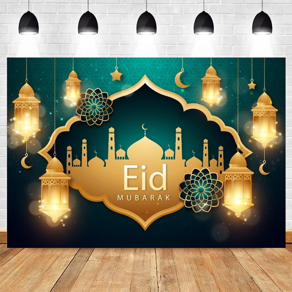 Eid al Adha Backdrop Islamic Mubarak Ramadan Party Mosque Golden Lamps ...