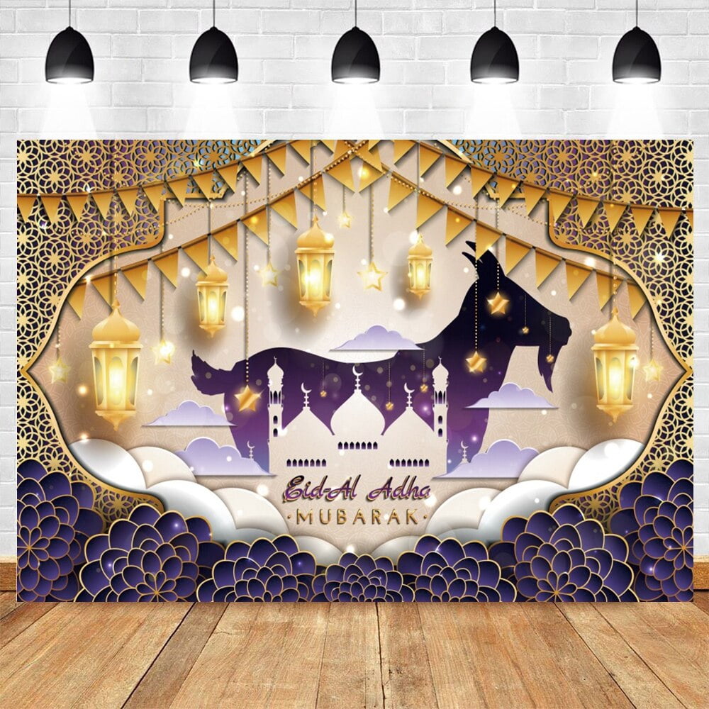 Eid al Adha Backdrop Islamic Mubarak Ramadan Party Mosque Golden Lamps ...