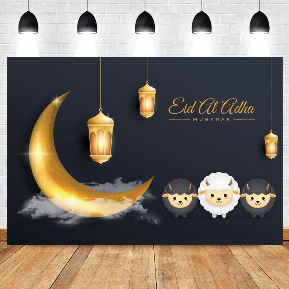 Eid al Adha Backdrop Islamic Mubarak Ramadan Party Mosque Golden Lamps ...