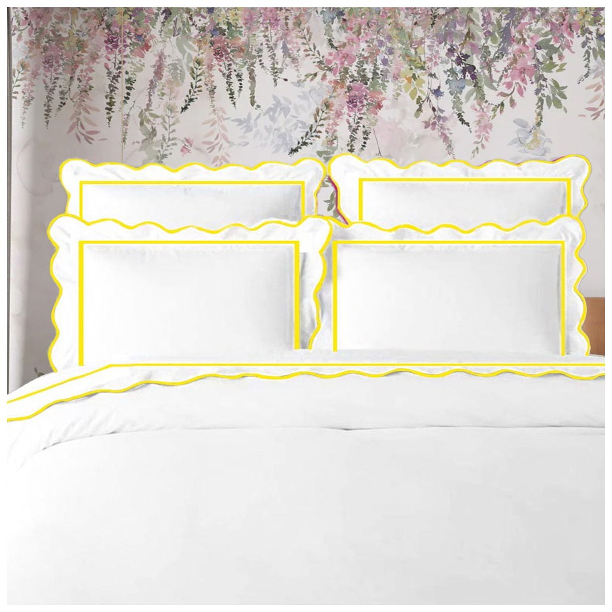 Eiderdown Decor400TC Cotton Scallop Embroidery & Border Sateen Solid ...