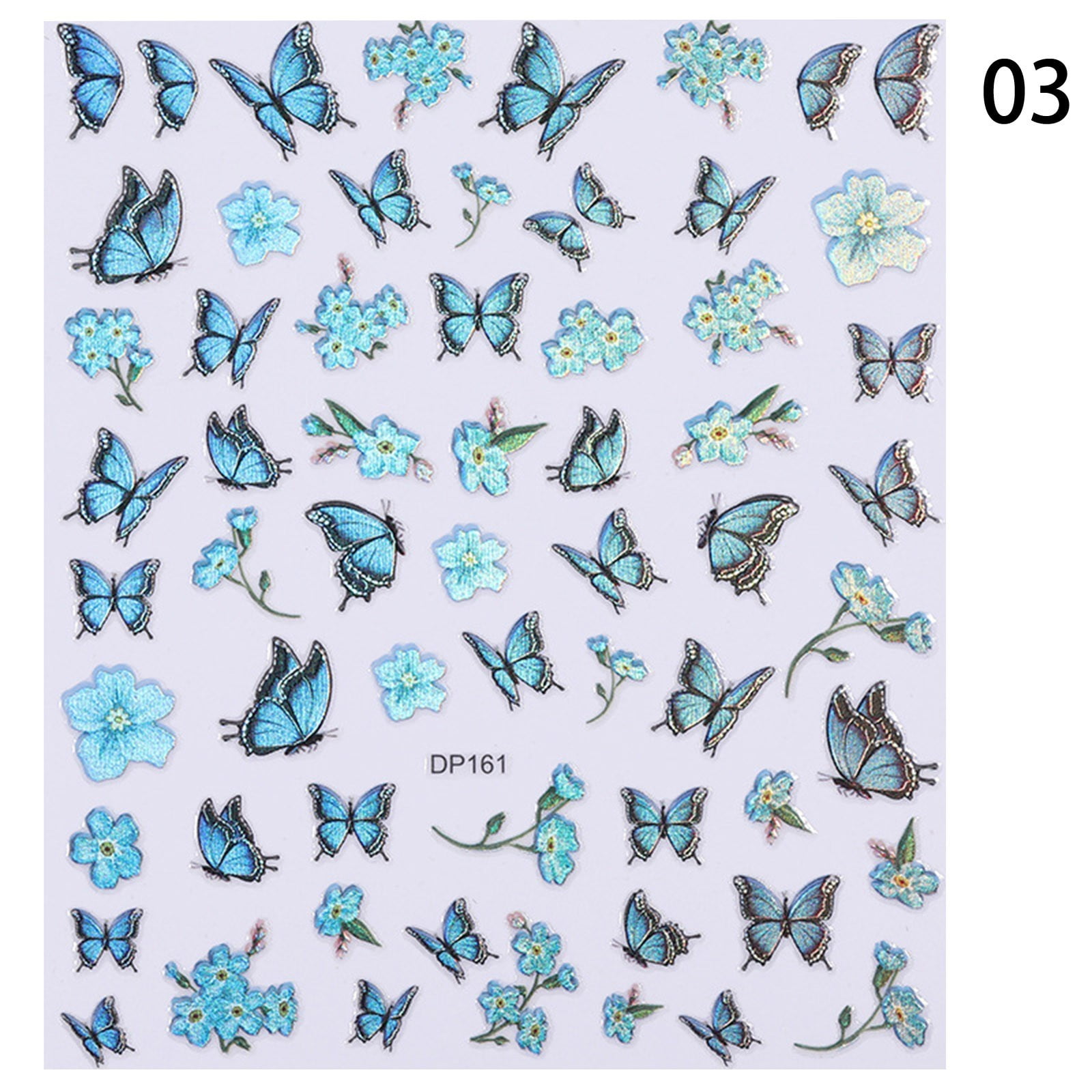 EiecJdf Nail Butterfly Stickers Watercolor Decals Blue Flowers Manicure ...