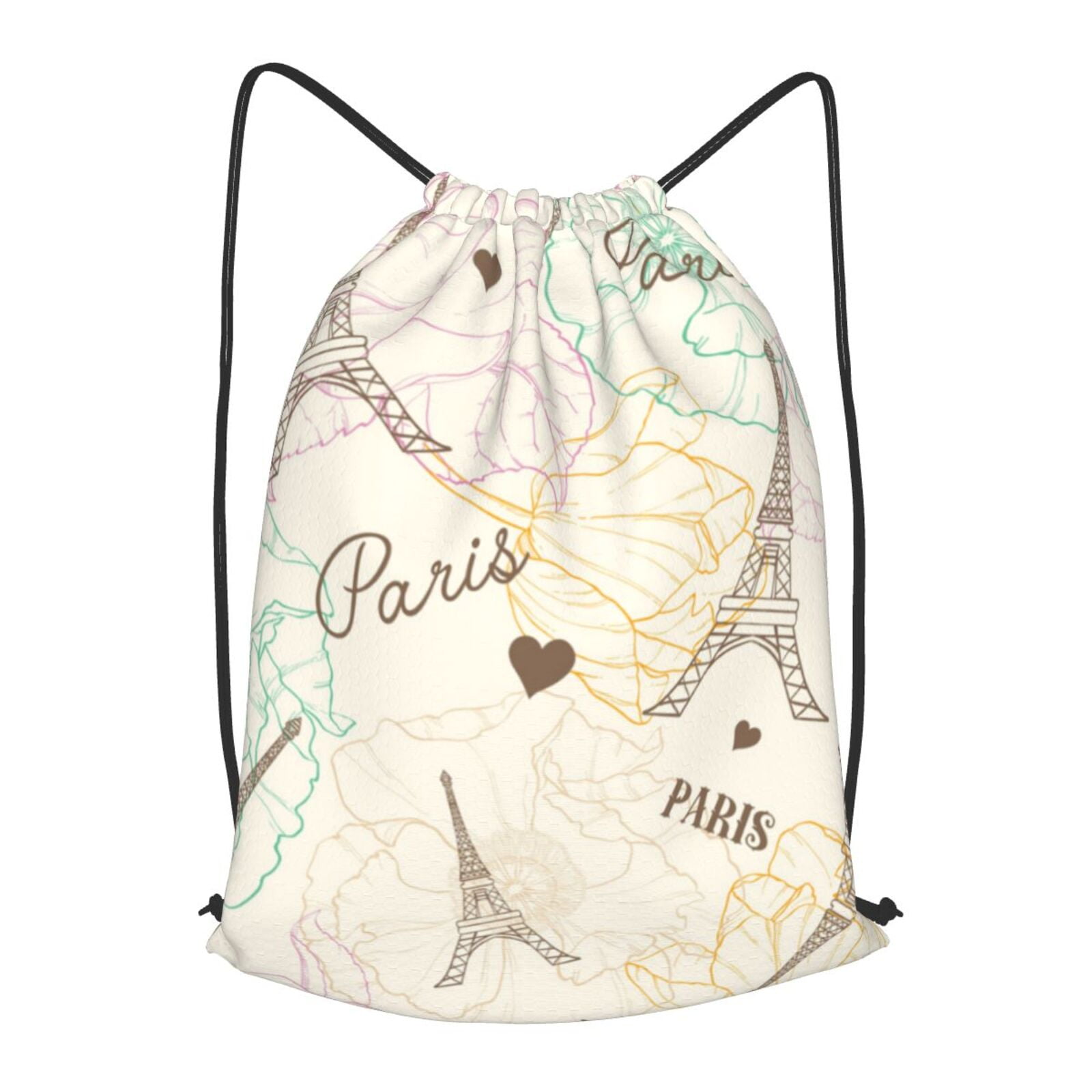 Eifel Tower Paris Flower Vintage Drawstring Backpack Gym String Bag ...