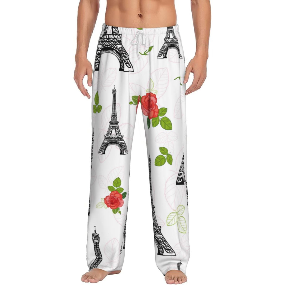 Eifel Tower Paris Red Roses Flowers Men Sleep Bottoms Male Lounge ...
