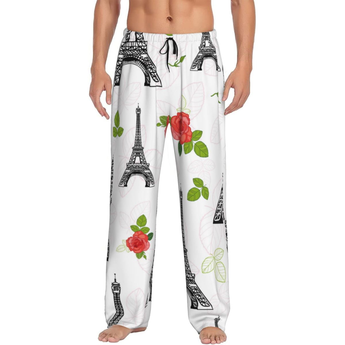 Eifel Tower Paris Red Roses Flowers Men Sleep Bottoms Male Lounge ...