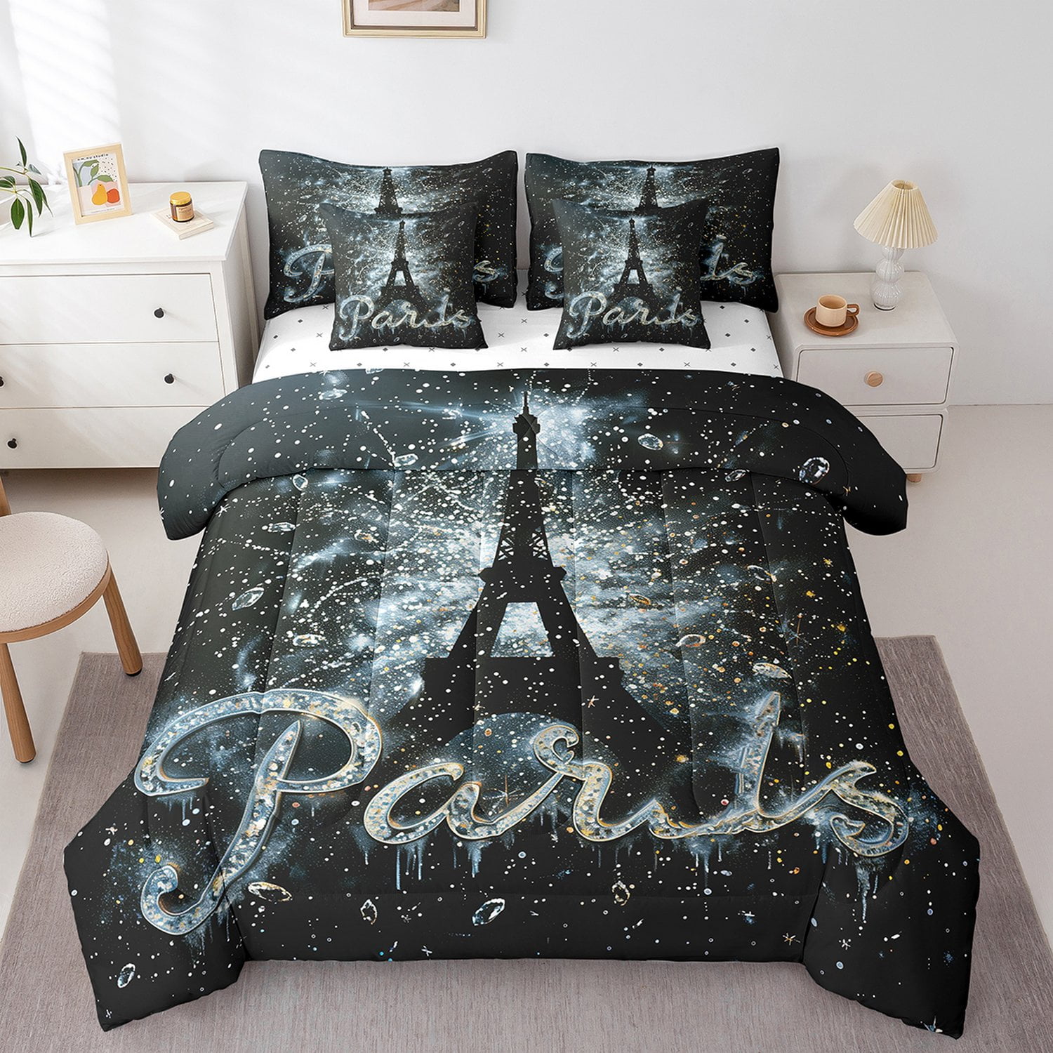 Eiffel Tower 7 Piece Comforter Set Full Bed in a Bag,Paris,Romantic ...