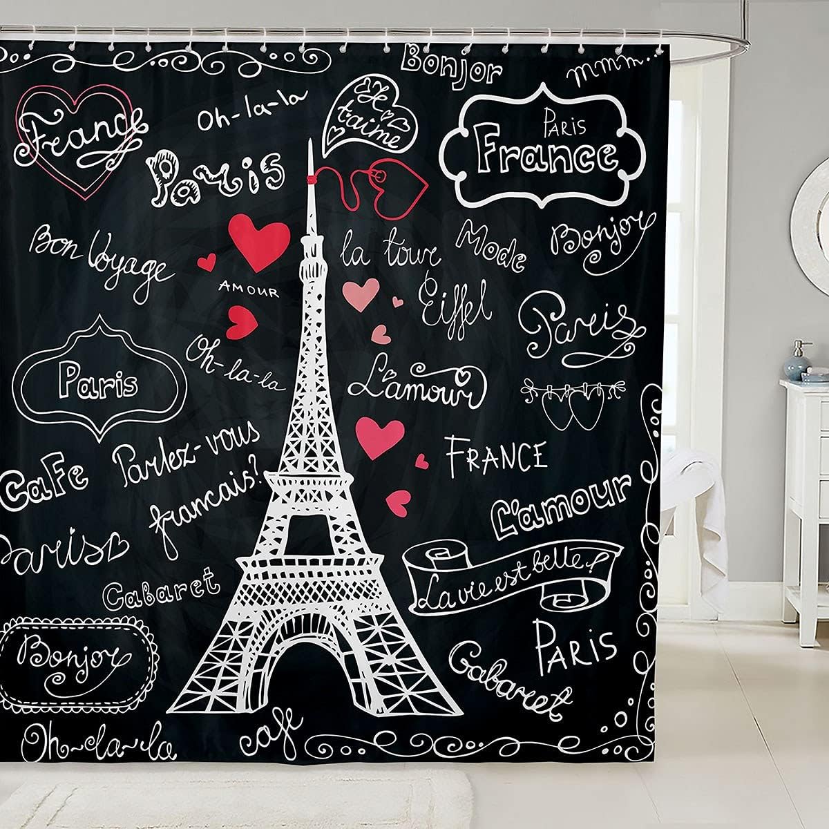 Eiffel Tower Bath Curtain Paris France Shower Curtain for Girls Youth ...