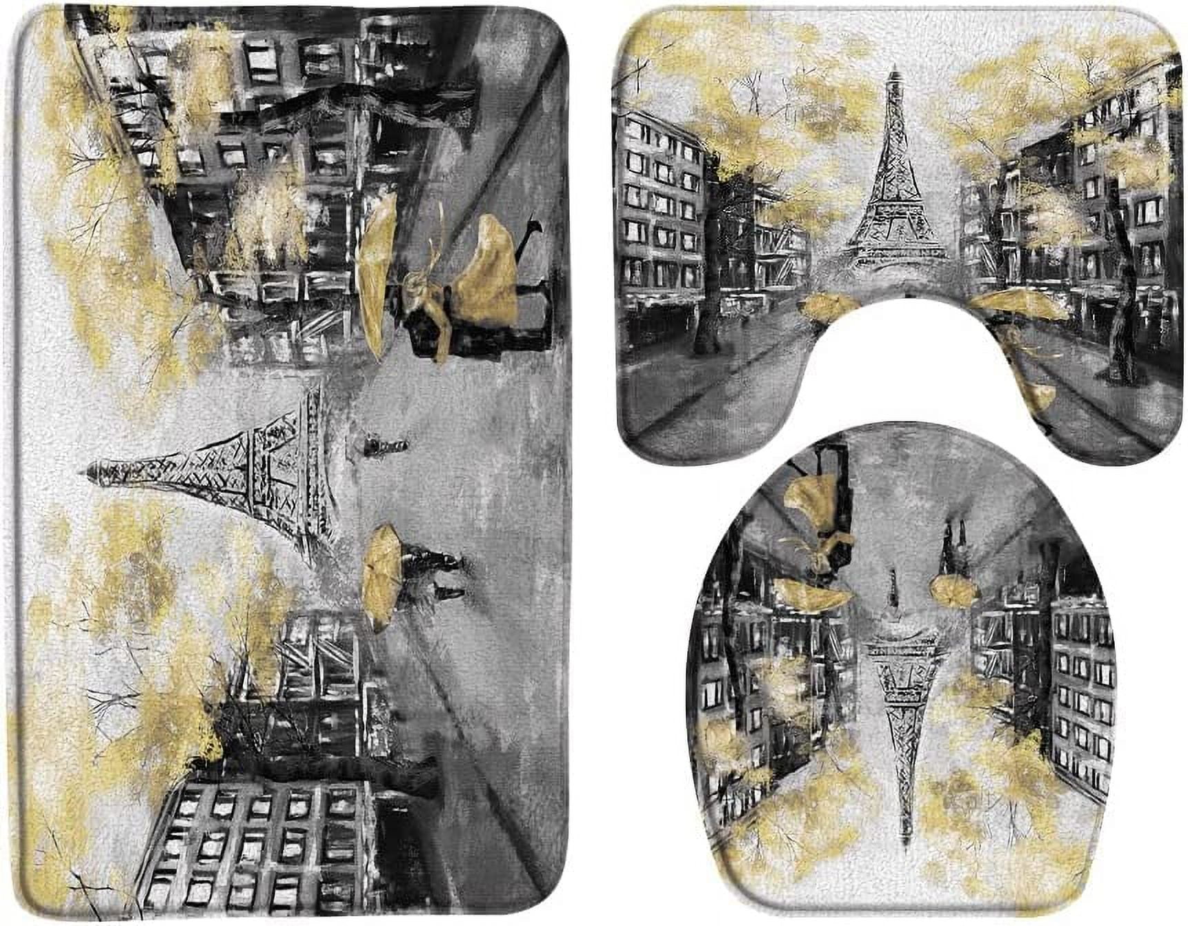 Eiffel Tower Bath Mat Yellow Oil Painting Paris European France City ...