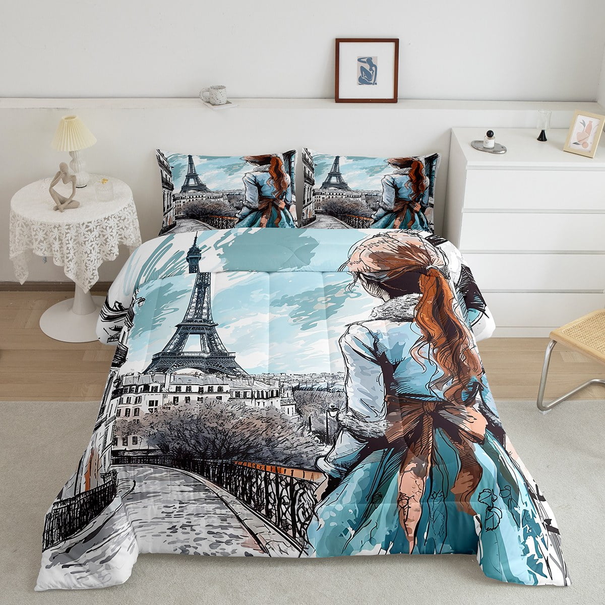 Eiffel Tower Bedding Modern Paris Girl Comforter Set Chic Paris ...