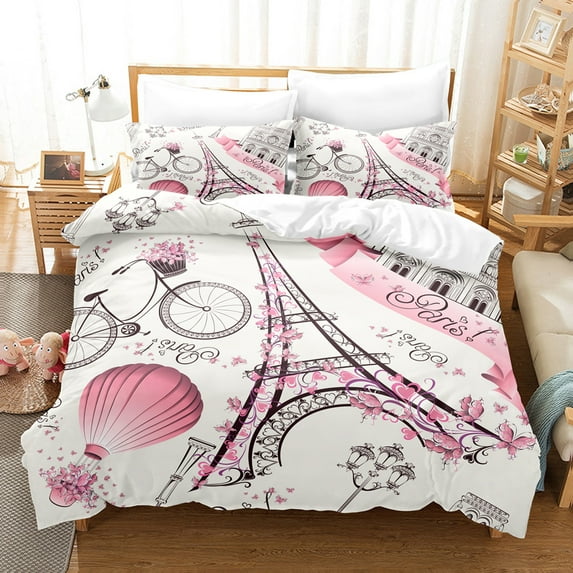 Eiffel Tower Bedding Set,Floral Comforter Cover for Boys Girls,Kids ...