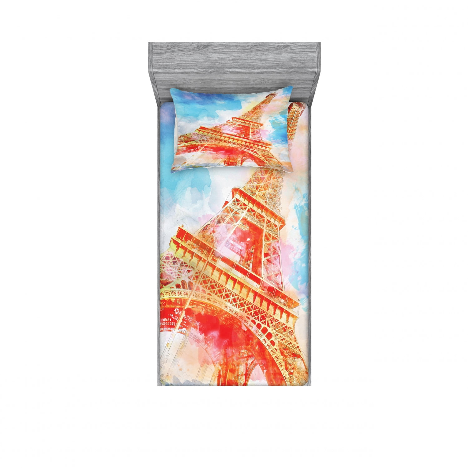 Eiffel Tower Bedding Set with Sheet & Covers, Watercolor Painted ...