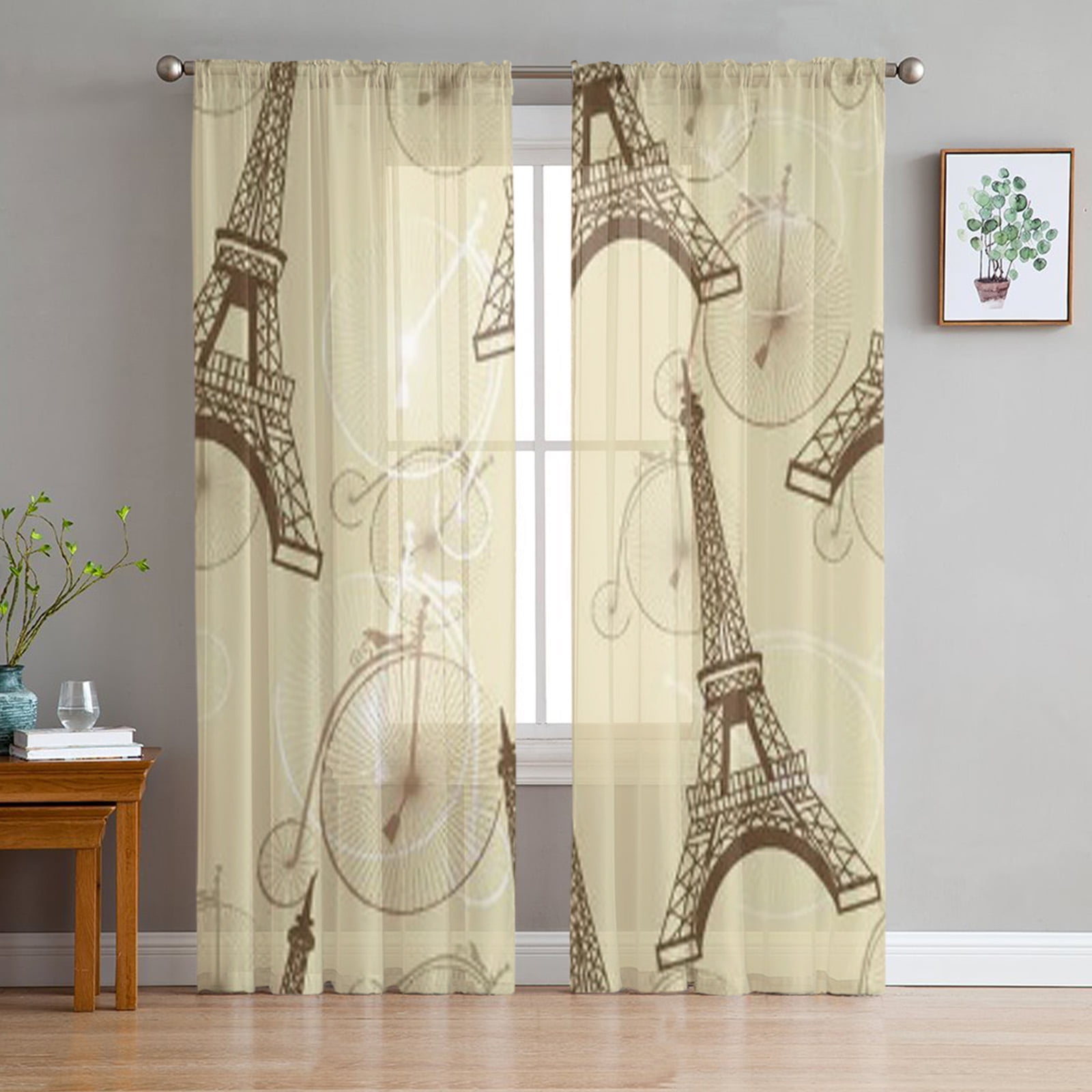 Eiffel Tower Bicycles Tulle Sheer Window Curtains For Living Room The ...