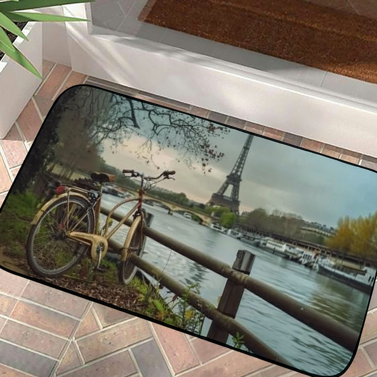 Eiffel Tower Bike Print Doormat,Entry Mat/Garage, Patio Entrance Mat ...
