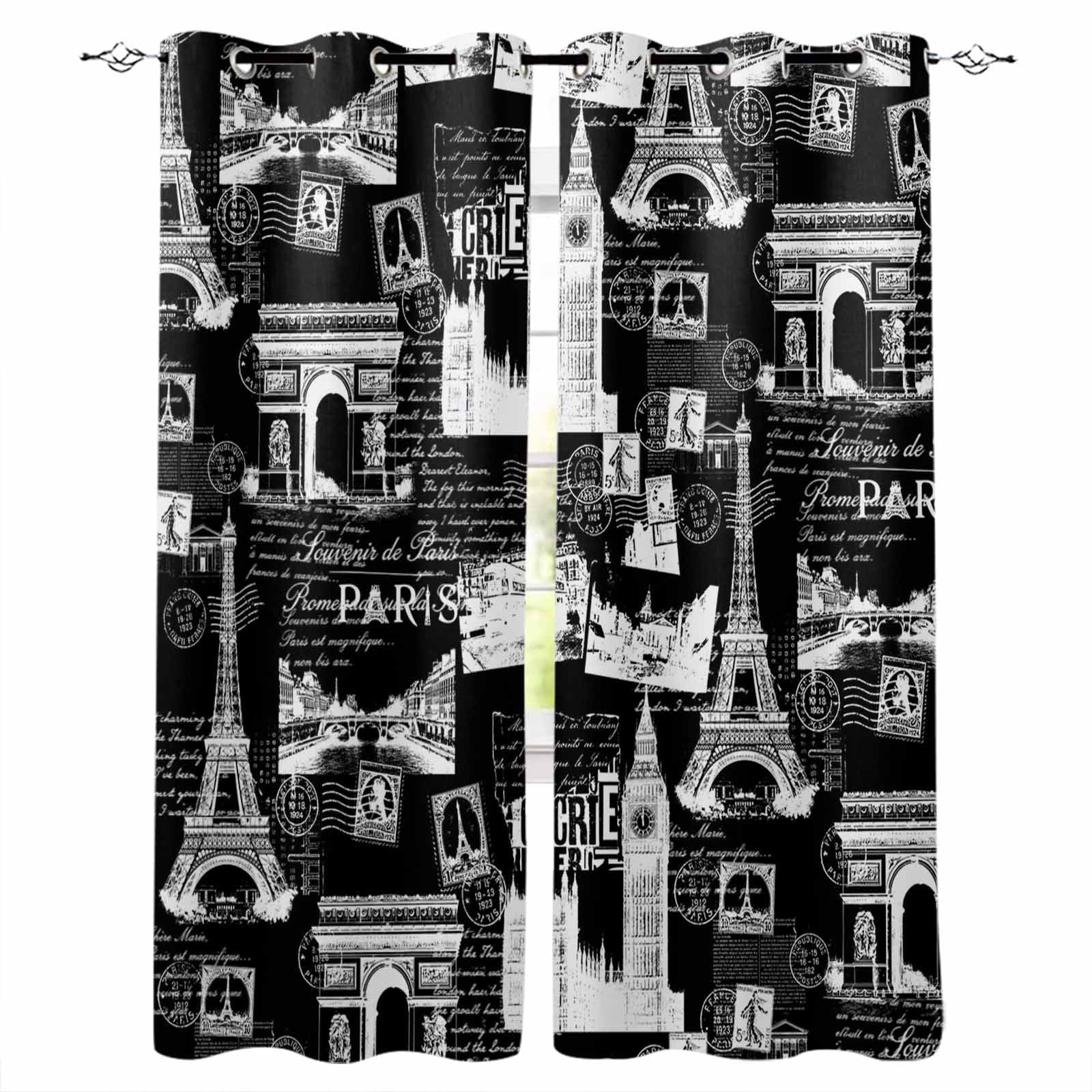 Eiffel Tower Blackout Curtains 54 Inches Long, Vintage France Romantic ...