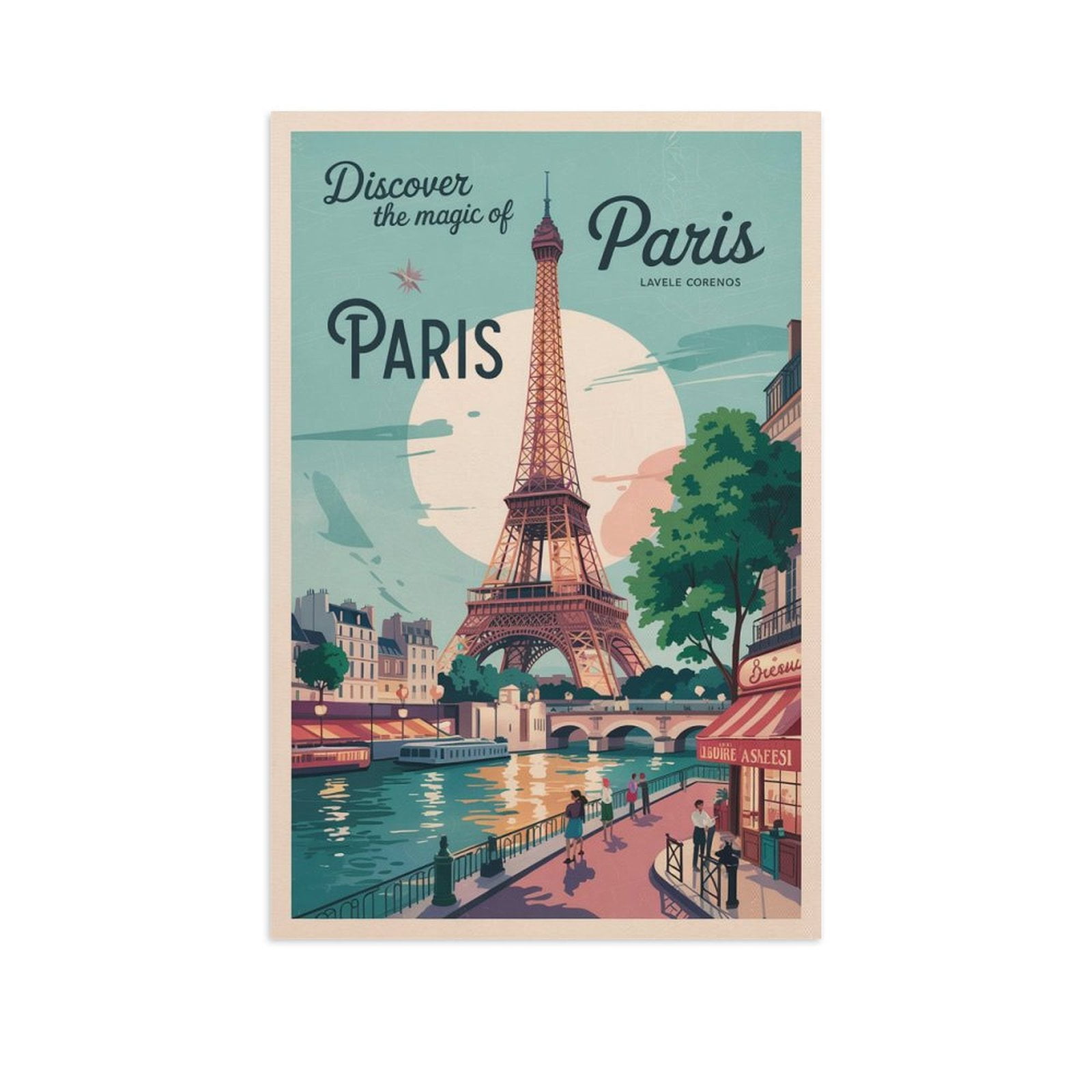 Eiffel Tower Classic Poster Retro Paris Cityscape with River & Cafés Canvas Poster - Walmart.com