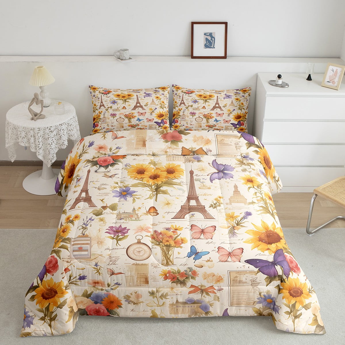 Eiffel Tower Comforter Set 3 Piece Romantic Themed Bedding King Size ...