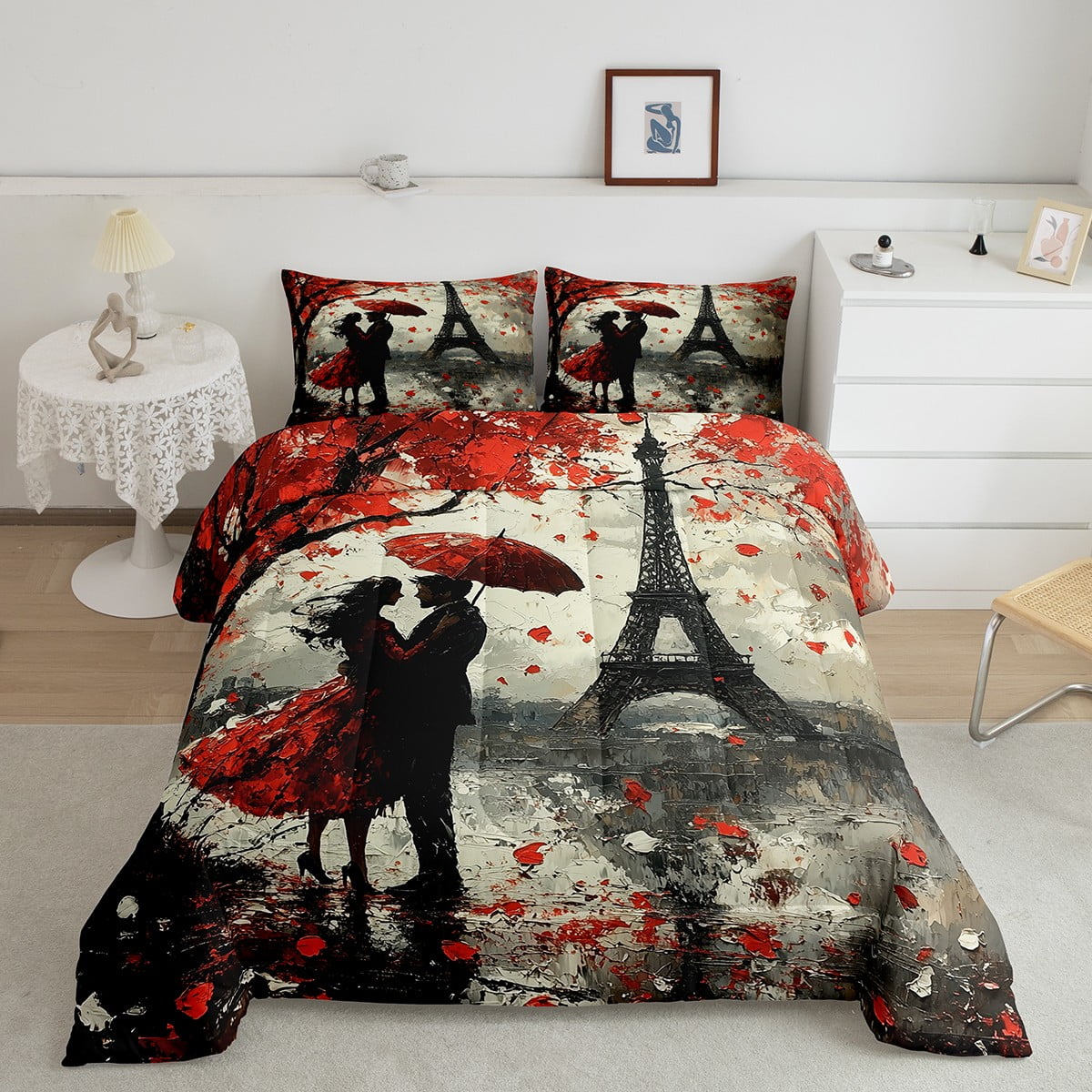 Eiffel Tower Comforter Set,Paris Landmark French Style Bedding Set ...