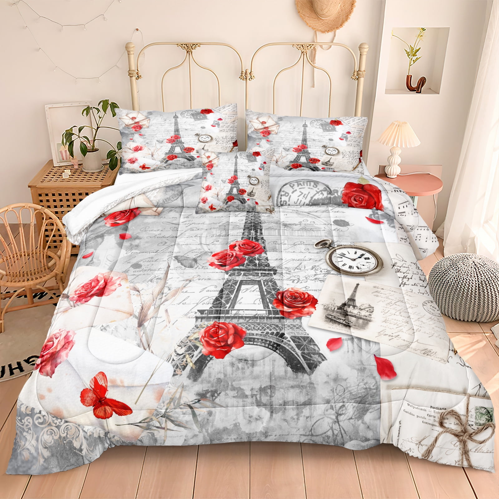 Eiffel Tower Comforter Set - Queen/King Size French Style Bedding ...