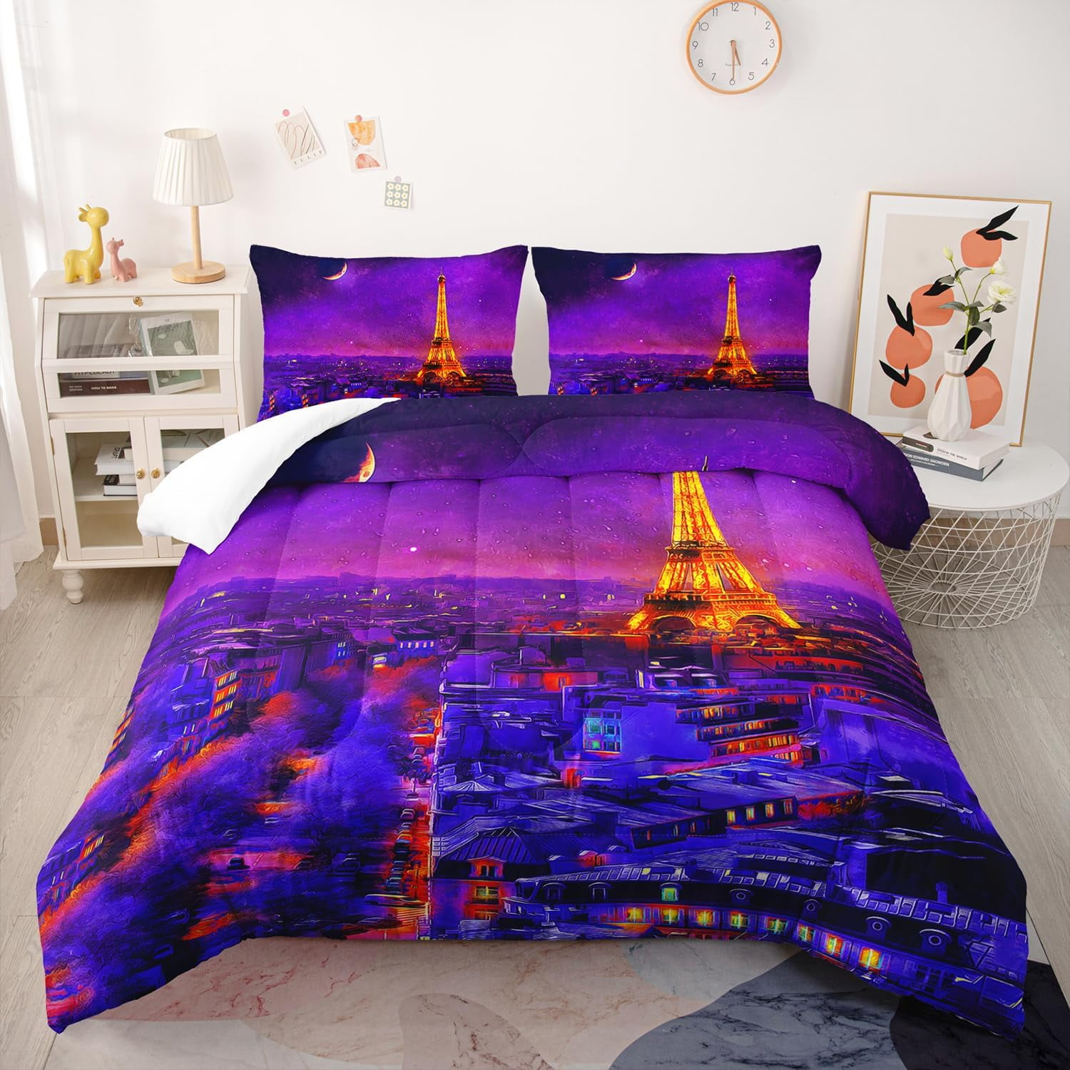Eiffel Tower Comforter Set Size Flower Balloon Paris Tower Watercolor ...
