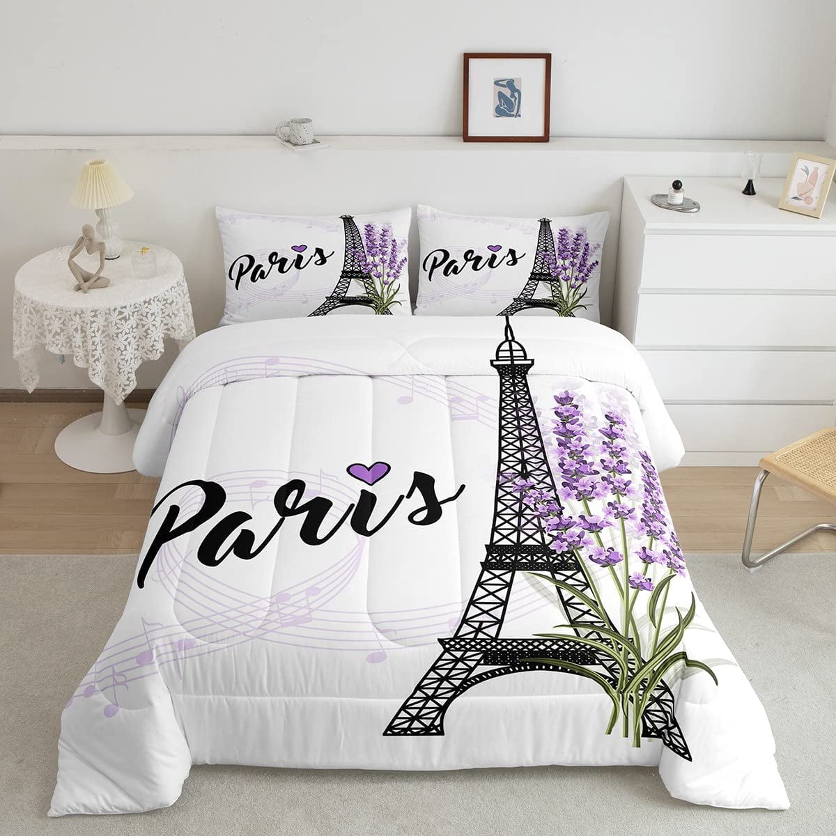 Eiffel Tower Comforter Set Size Pink Shimmer Floral Dreamy Down ...