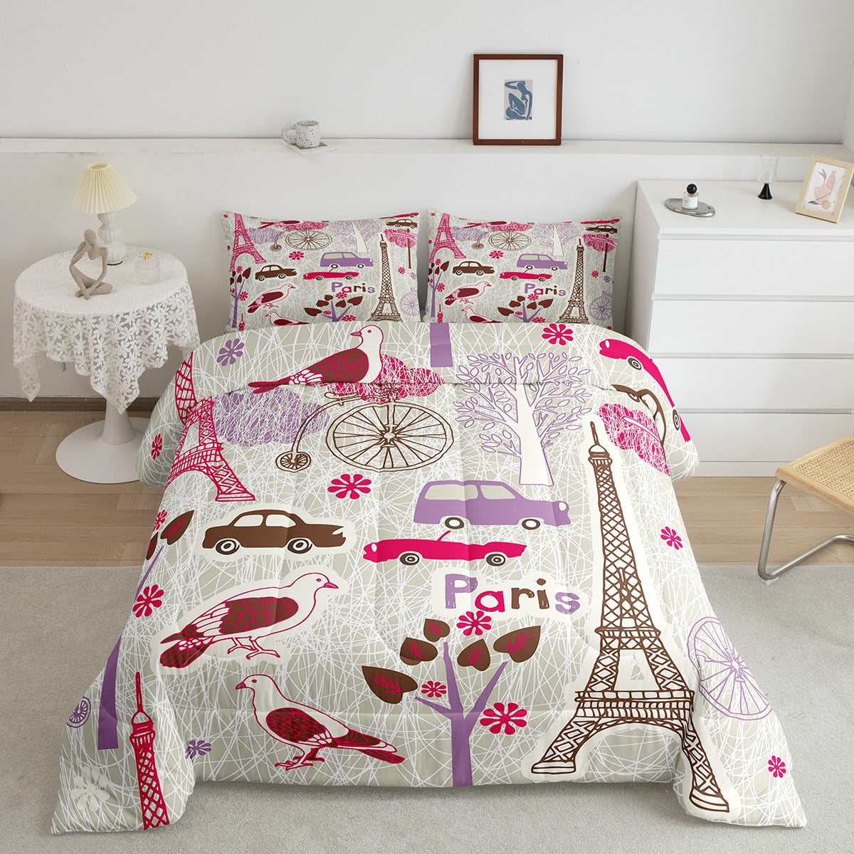 Eiffel Tower Comforter Set,City Building of Paris Bedding,Romantic ...