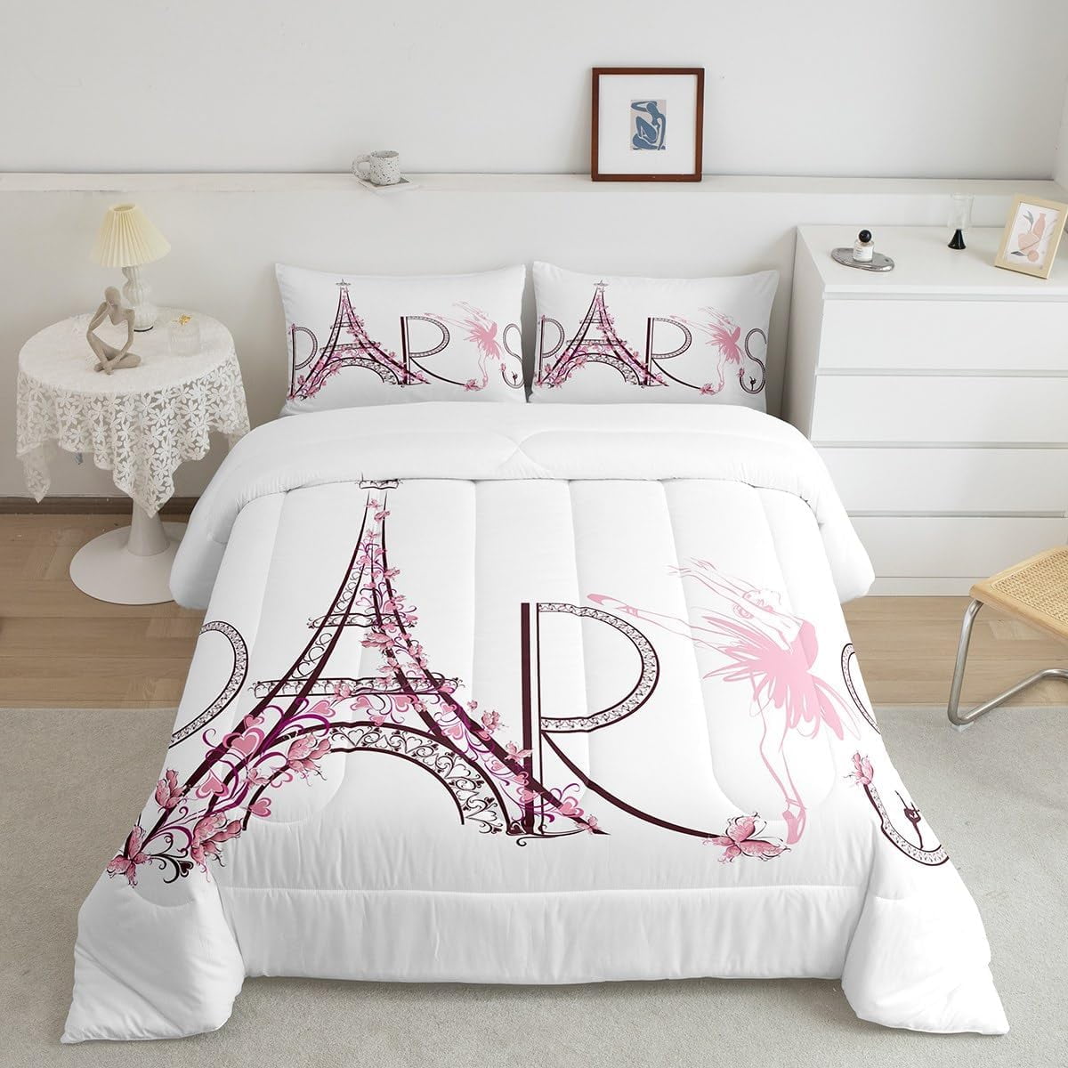 Eiffel Tower Couple Comforter Set Twin Size Romantic Theme Decor ...