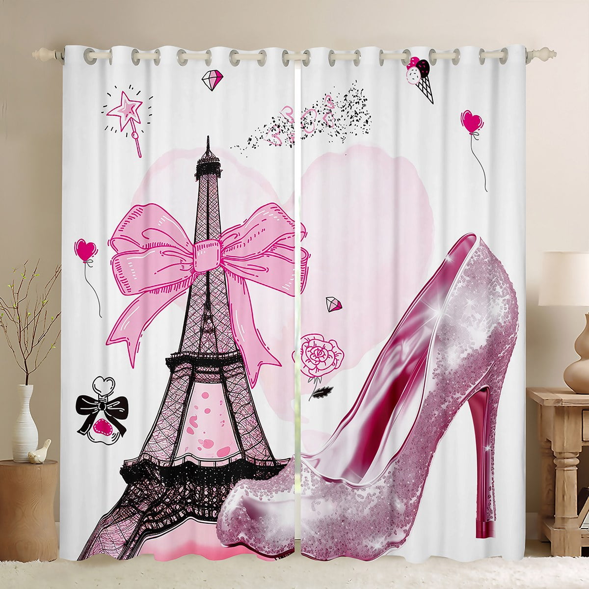 Eiffel Tower Curtains & Drapes High Heel Design Curtains Women Gifts, Beauty Makeup Style 30%-50 ...