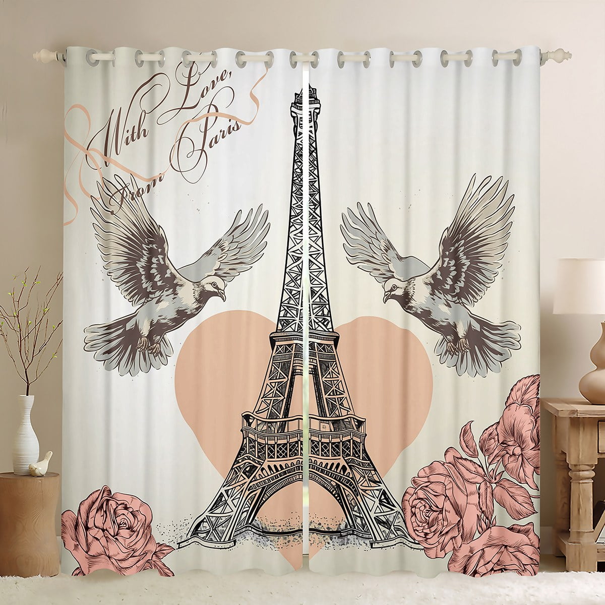 Eiffel Tower Curtains Paris City Floral Blackout Curtains for Women Gifts, Romantic Theme ...