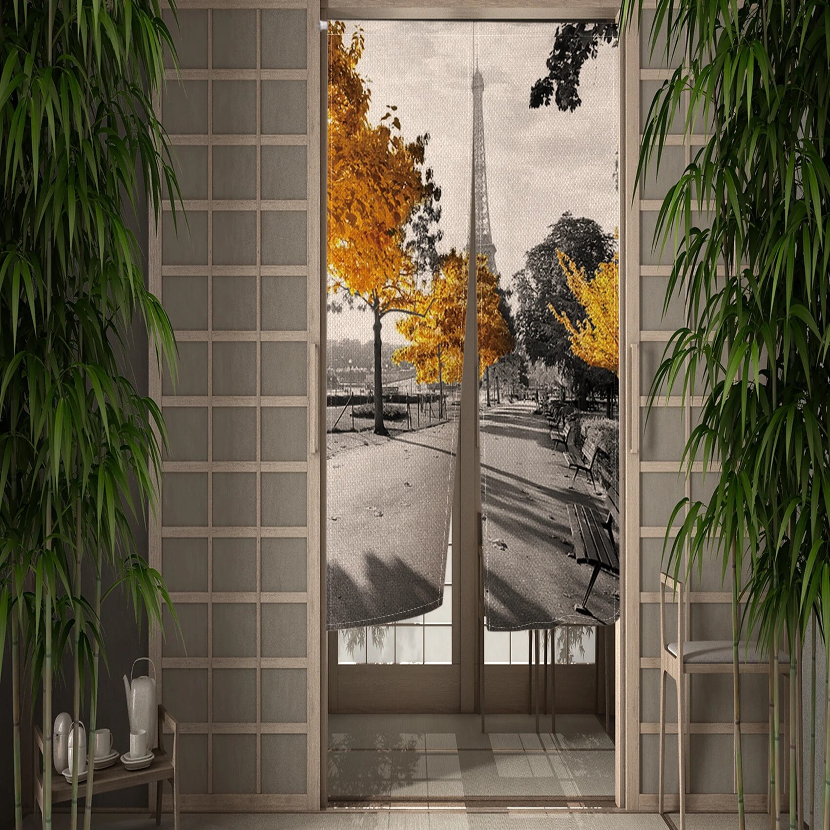 Eiffel Tower Door Curtain Kitchen Dining Room Natural Landscape Room ...