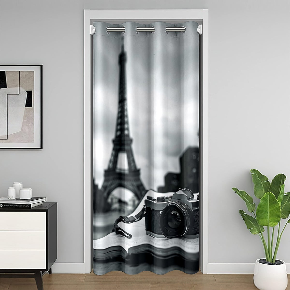 Eiffel Tower Door Drape 52"W X 80"L,Retro Camera Door Curtain For ...