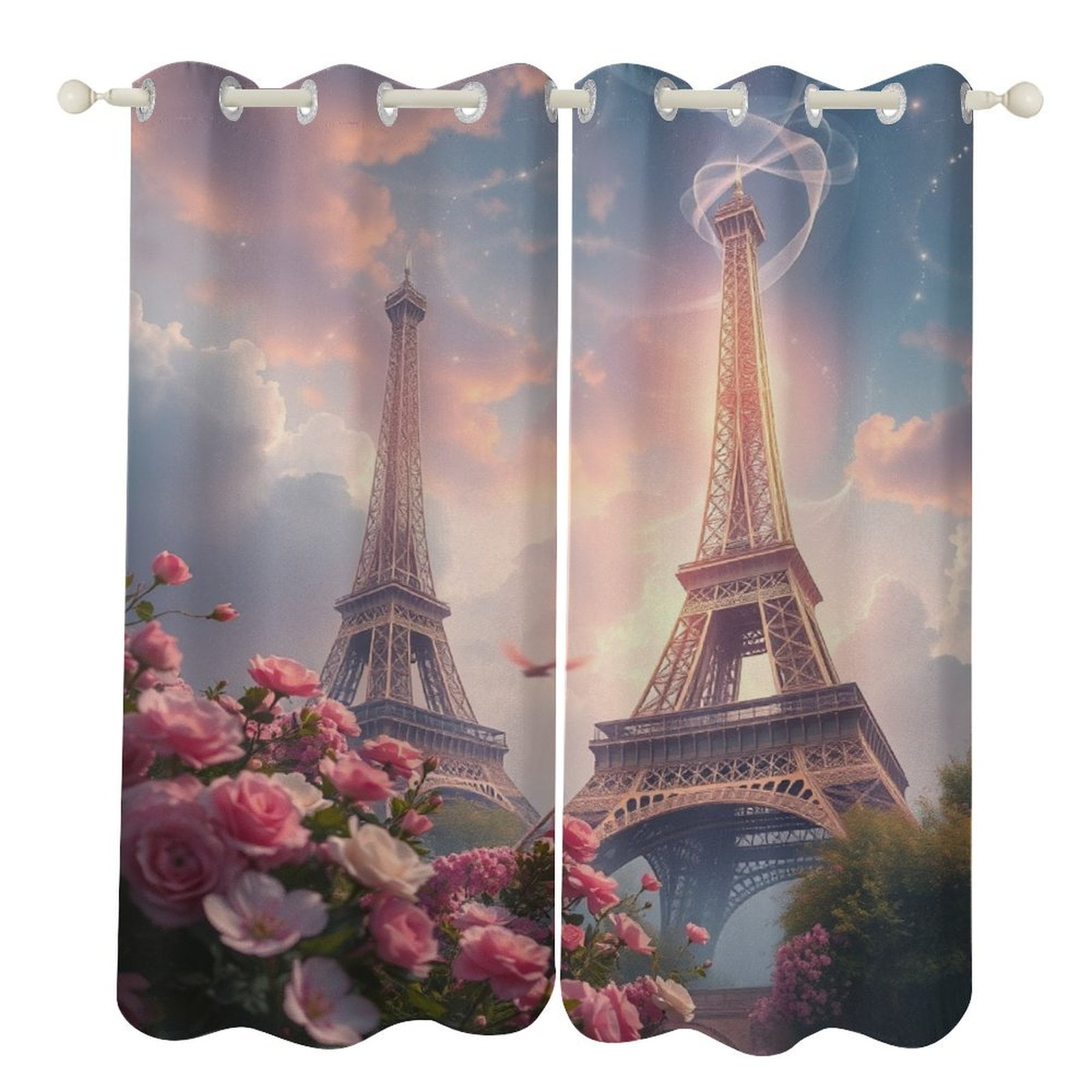 Eiffel Tower Drapes Room Living for Curtains Window Bedroom Kitchen 2 Panels - Walmart.com