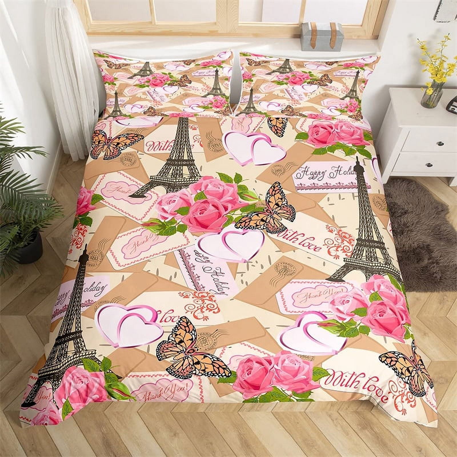 Eiffel Tower Duvet Cover Bedroom Cherry Blossom Comforter Cover ...