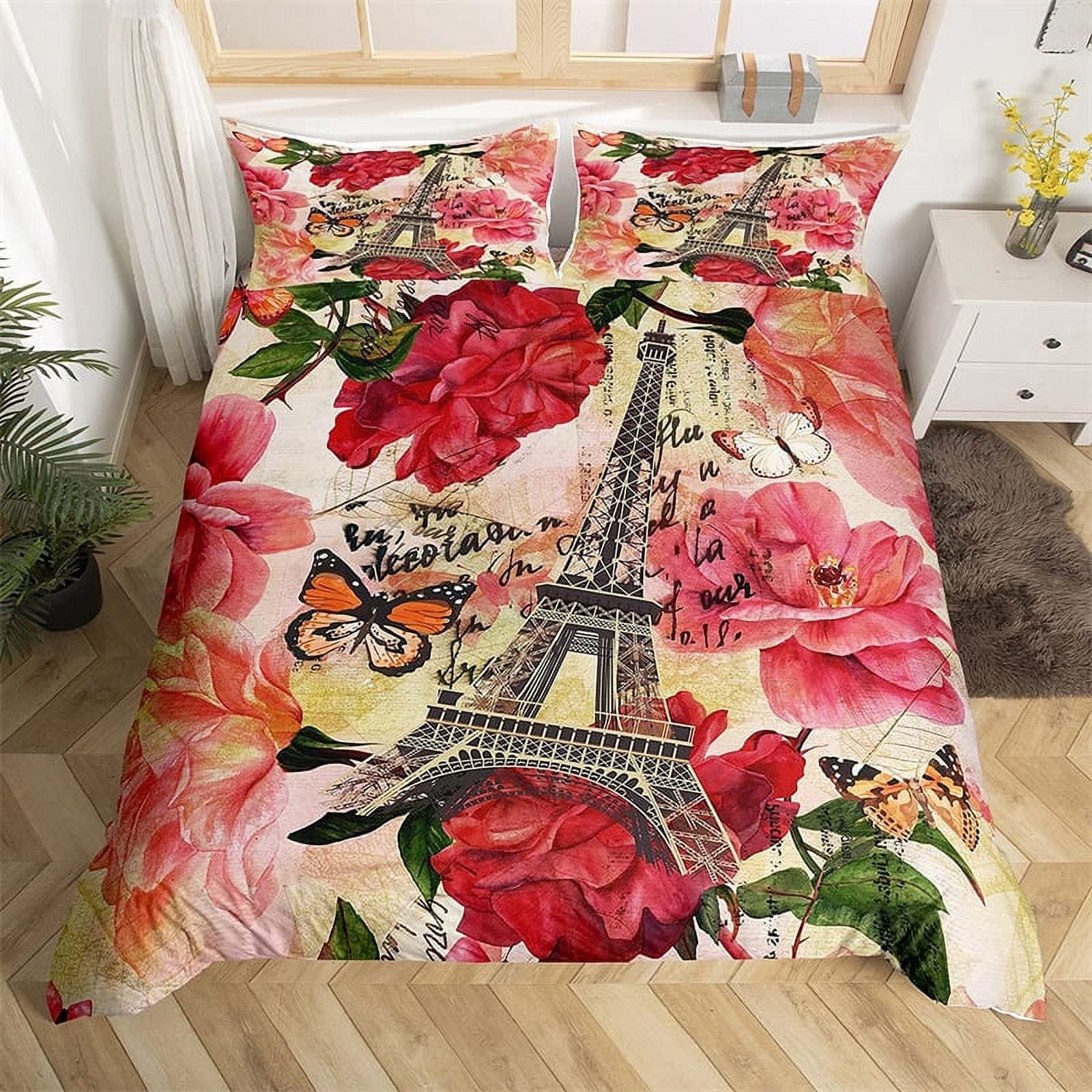 Eiffel Tower Duvet Cover Bedroom Cherry Blossom Comforter Cover ...