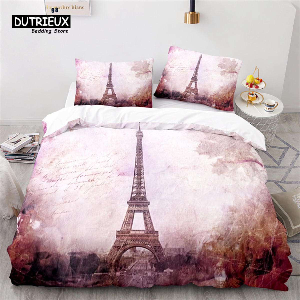 Eiffel Tower Duvet Cover Microfiber Paris Cityscape In The Clouds ...