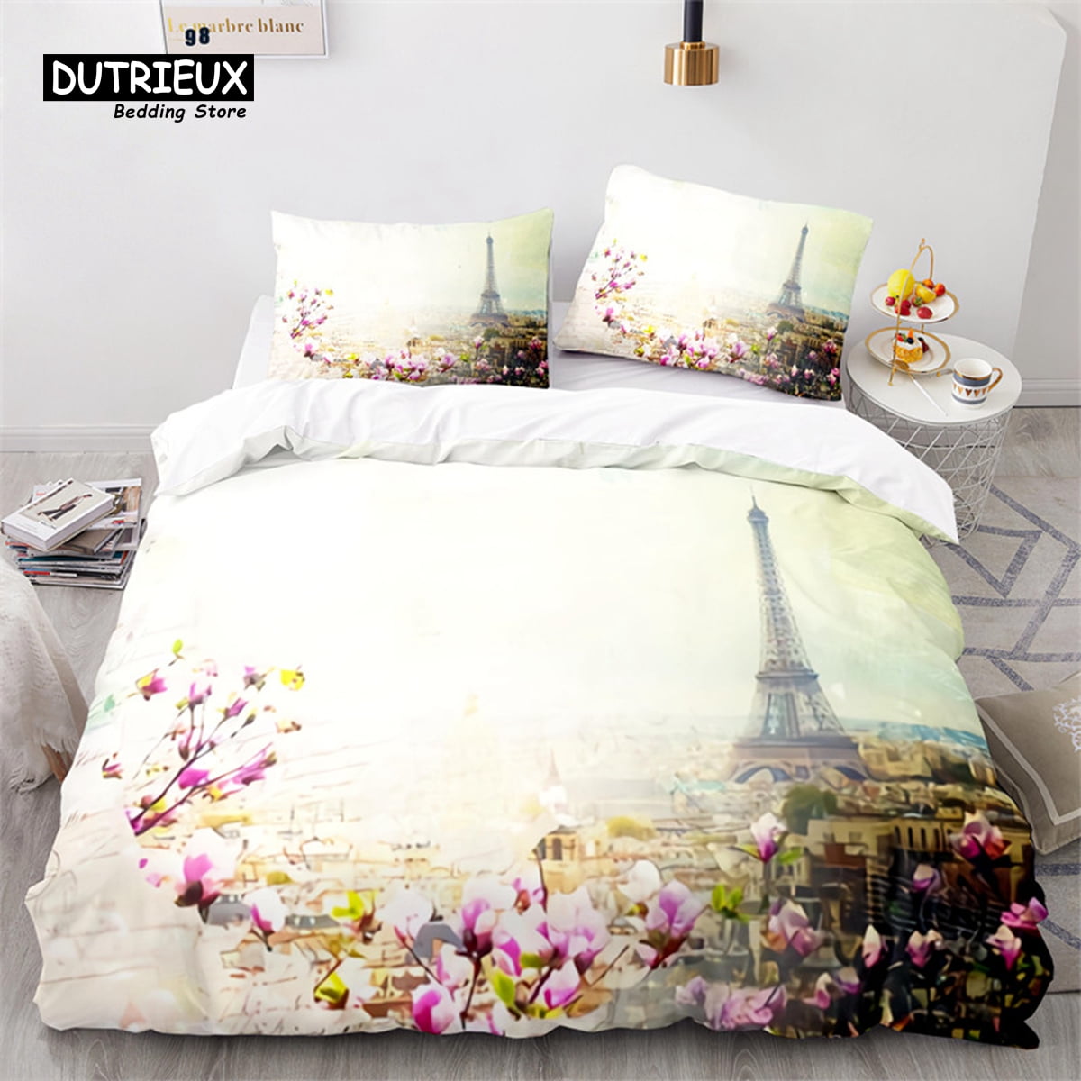 Eiffel Tower Duvet Cover Microfiber Paris Cityscape In The Clouds ...