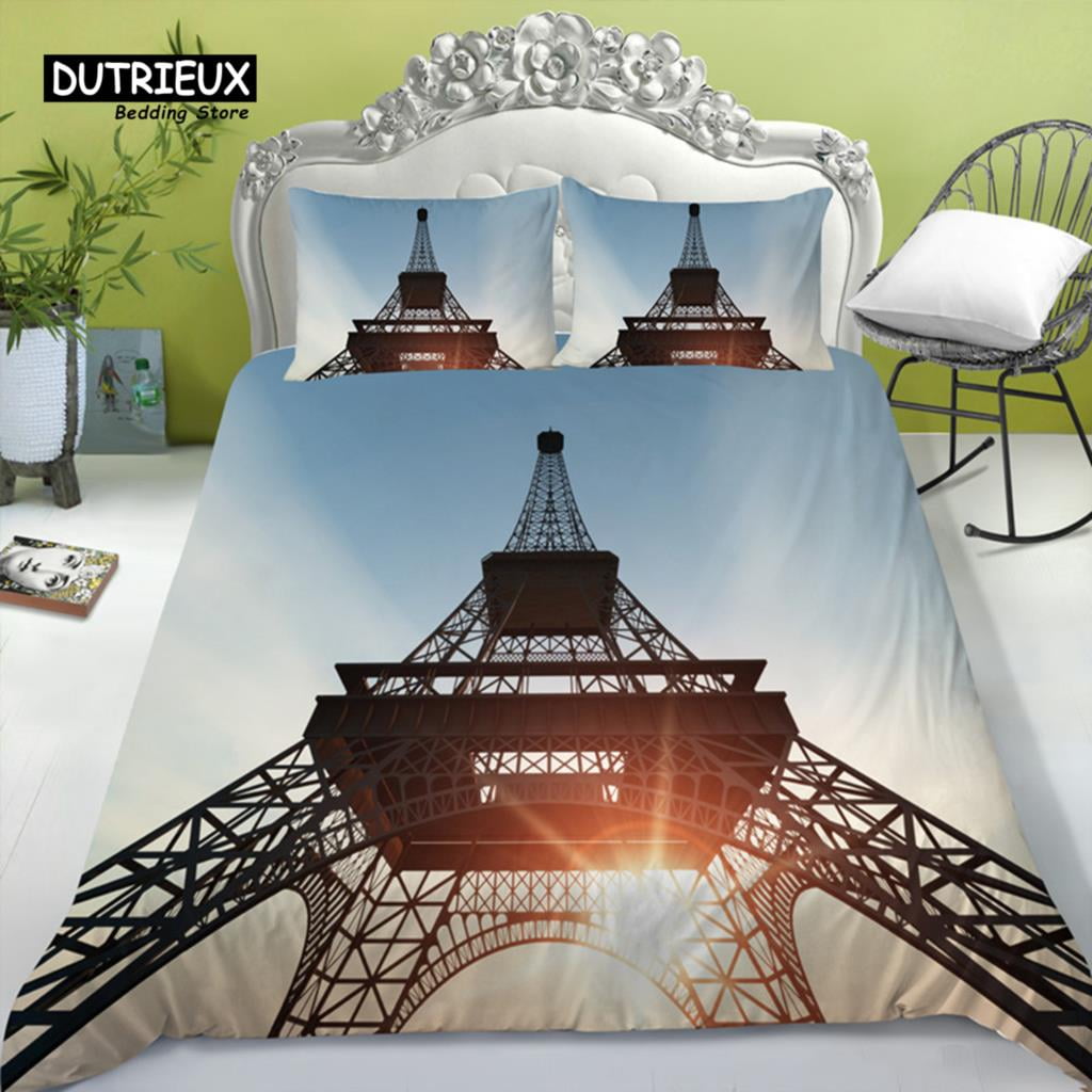 Eiffel Tower Duvet Cover Modern French Paris Cityscape Bedding Set 3D ...