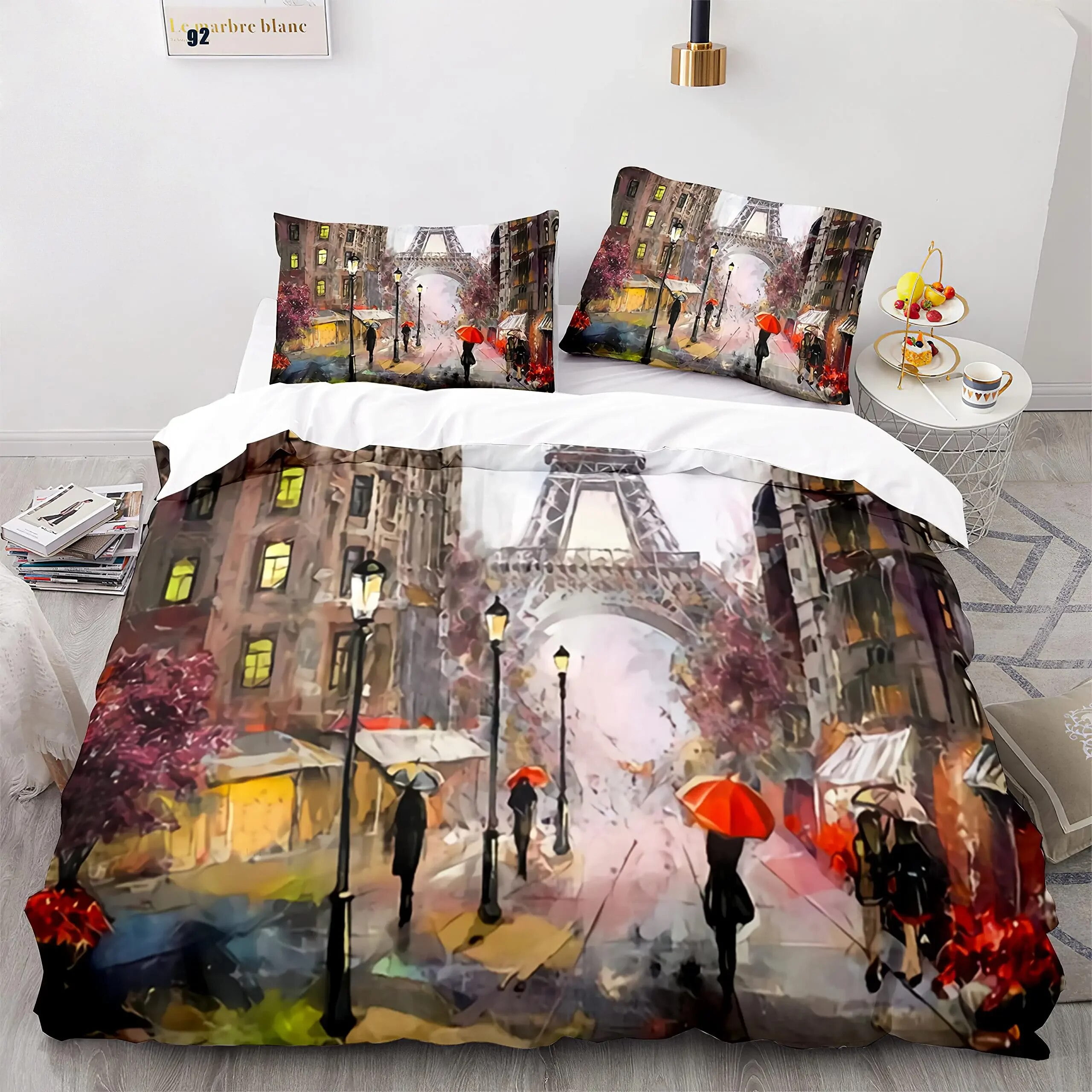 Eiffel Tower Duvet Cover Paris France Bedding Set Retro Red Truck Quilt ...
