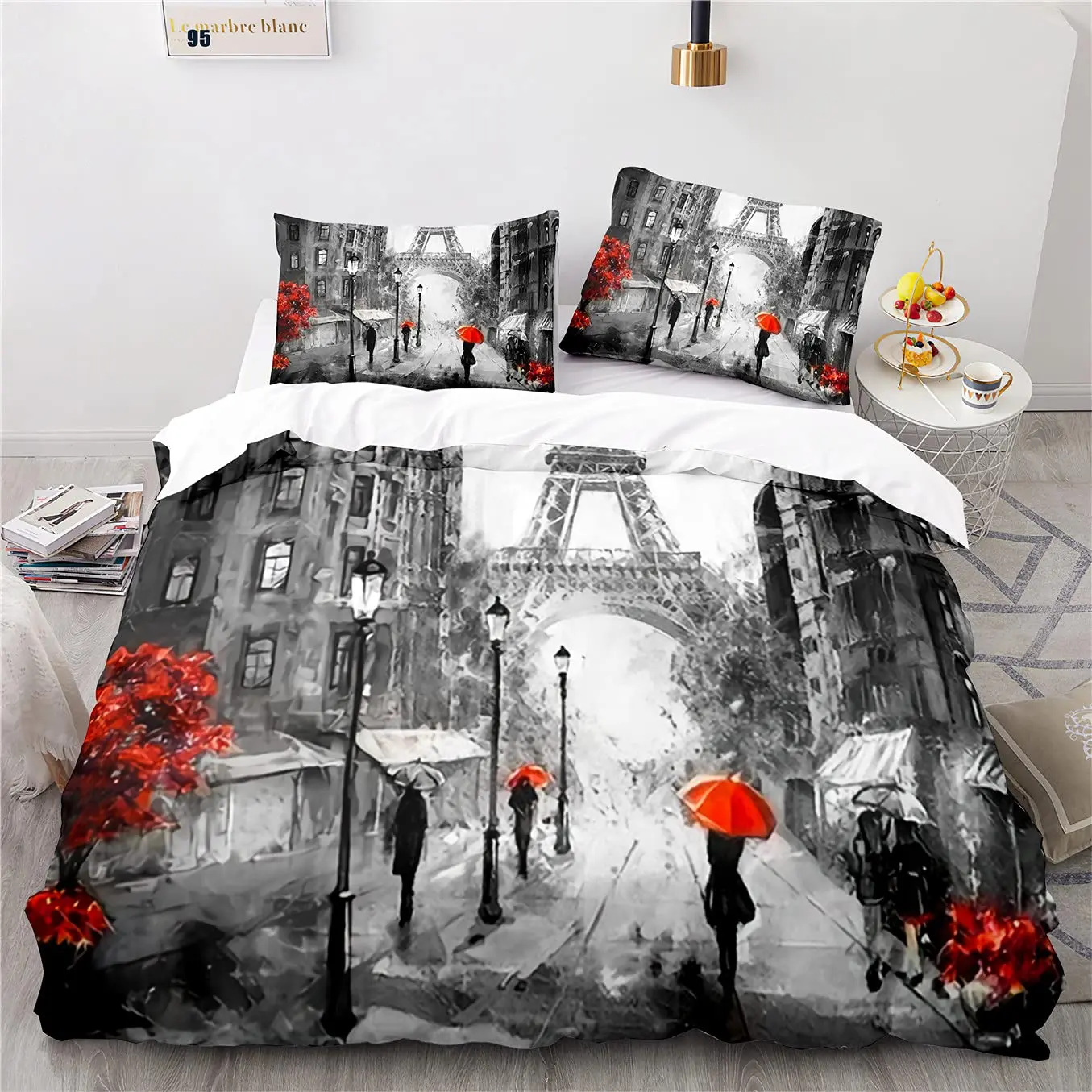 Eiffel Tower Duvet Cover Paris France Bedding Set Retro Red Truck Quilt ...