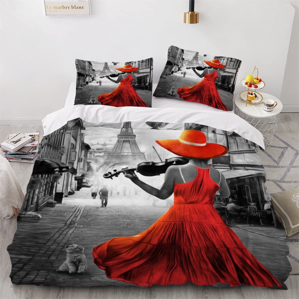 Eiffel Tower Duvet Cover Paris France Bedding Set Retro Red Truck Quilt ...